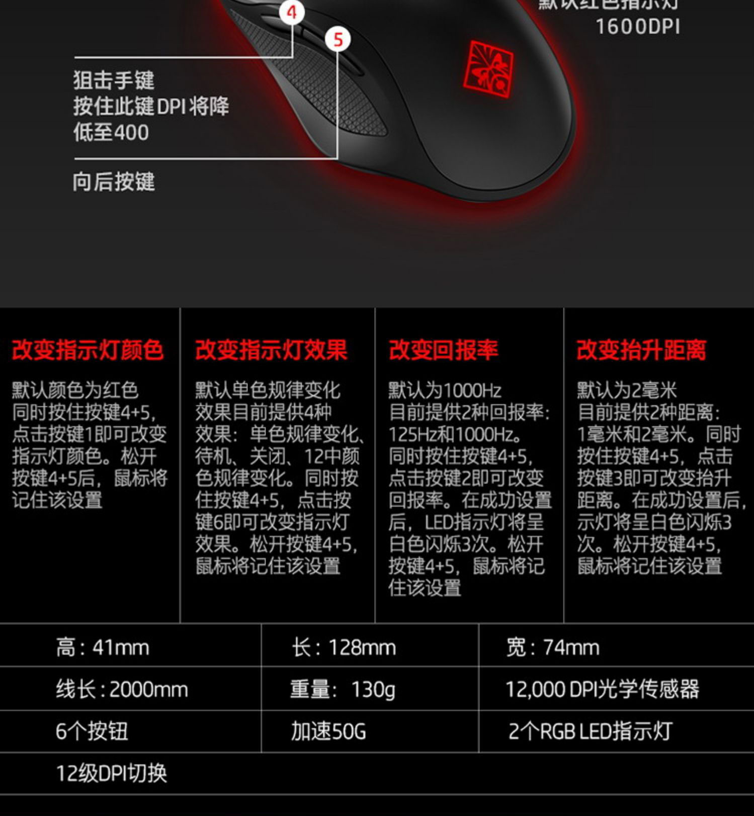 原装正品惠普HP暗影精灵OMEN 600 1KF75AA游戏办公鼠标 人体工学Mouse PWM3360 欧姆龙蓝点微动924121-001-青州小熊