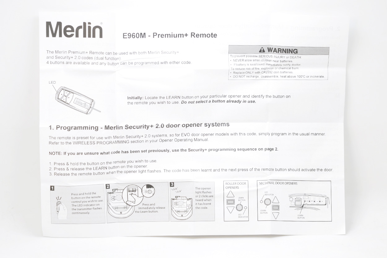 售完存档： Merlin E960M 4键车库门遥控器 Security+2.0 & Security+-青州小熊