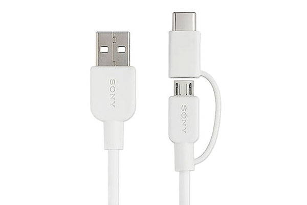 白色1.5 米长原装索尼SONY二合一USB2.0 TO Micro USB转 USB-C Type-C 通用安卓数据线快充充电线USB-A ...