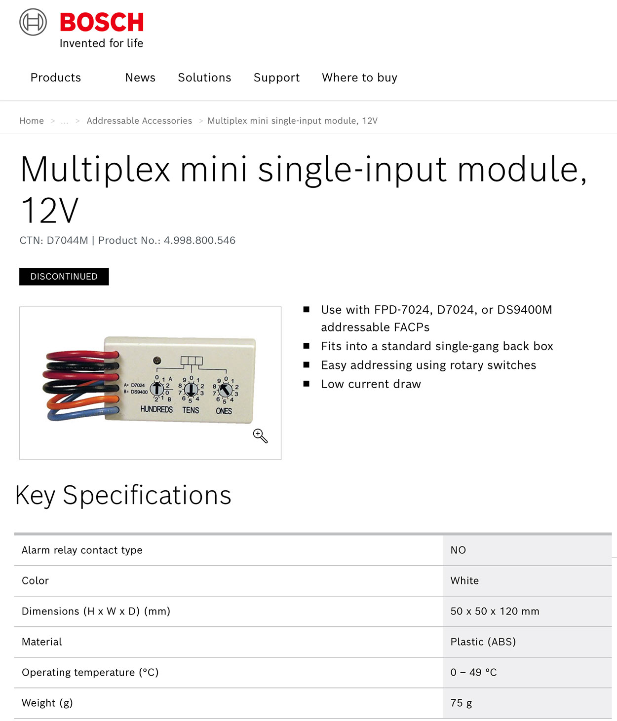 售完存档：全新原装博世BOSCH D7044M MULTIPLEX MINI SINGLE INPUT MODULE (RISCN1) 单输入 ...