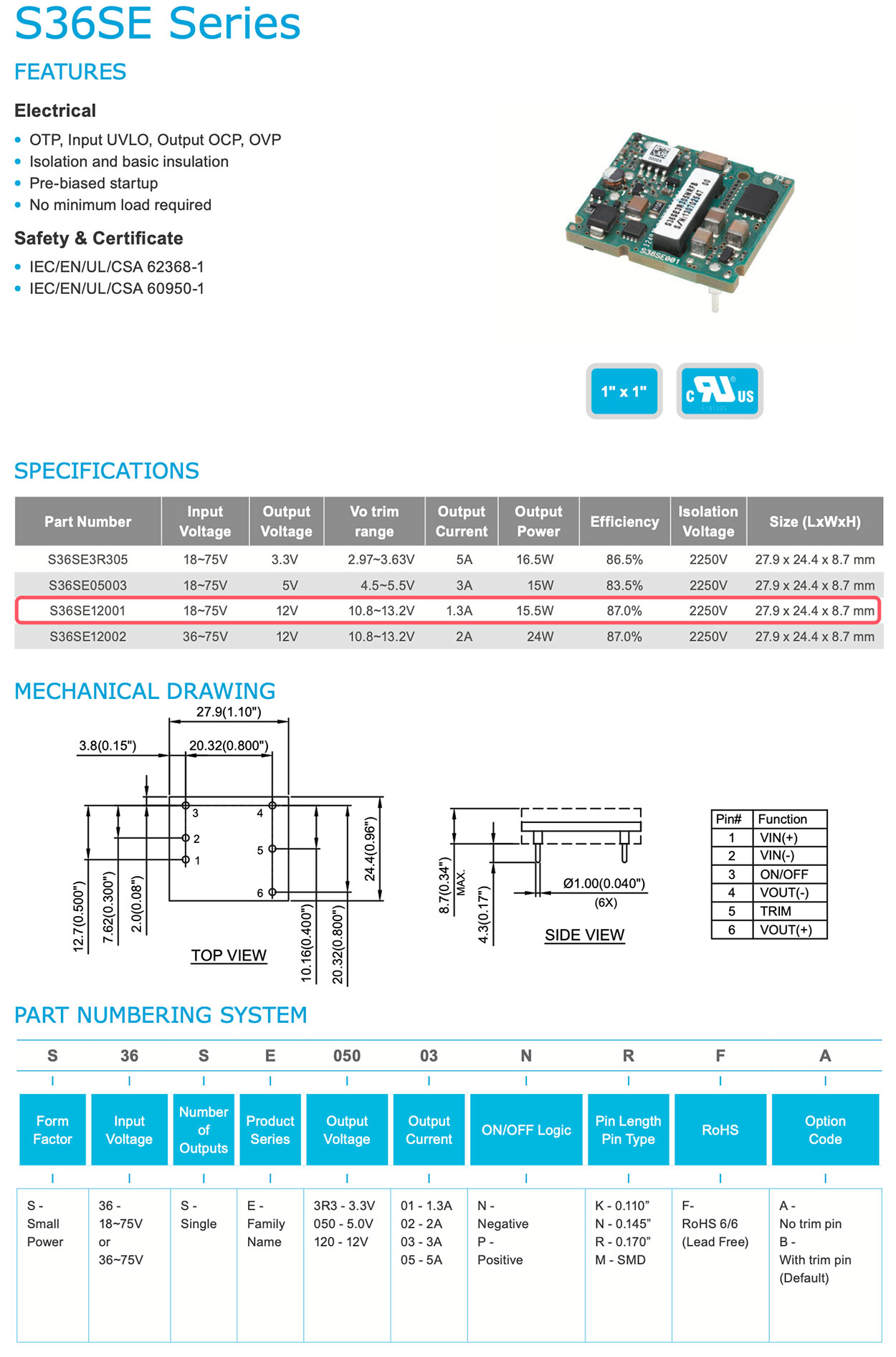 新到货全新原装台达Delta DC24S1215 DCV18V-75V转12V1.3A 15W隔离式 通孔式电源模块-青州小熊