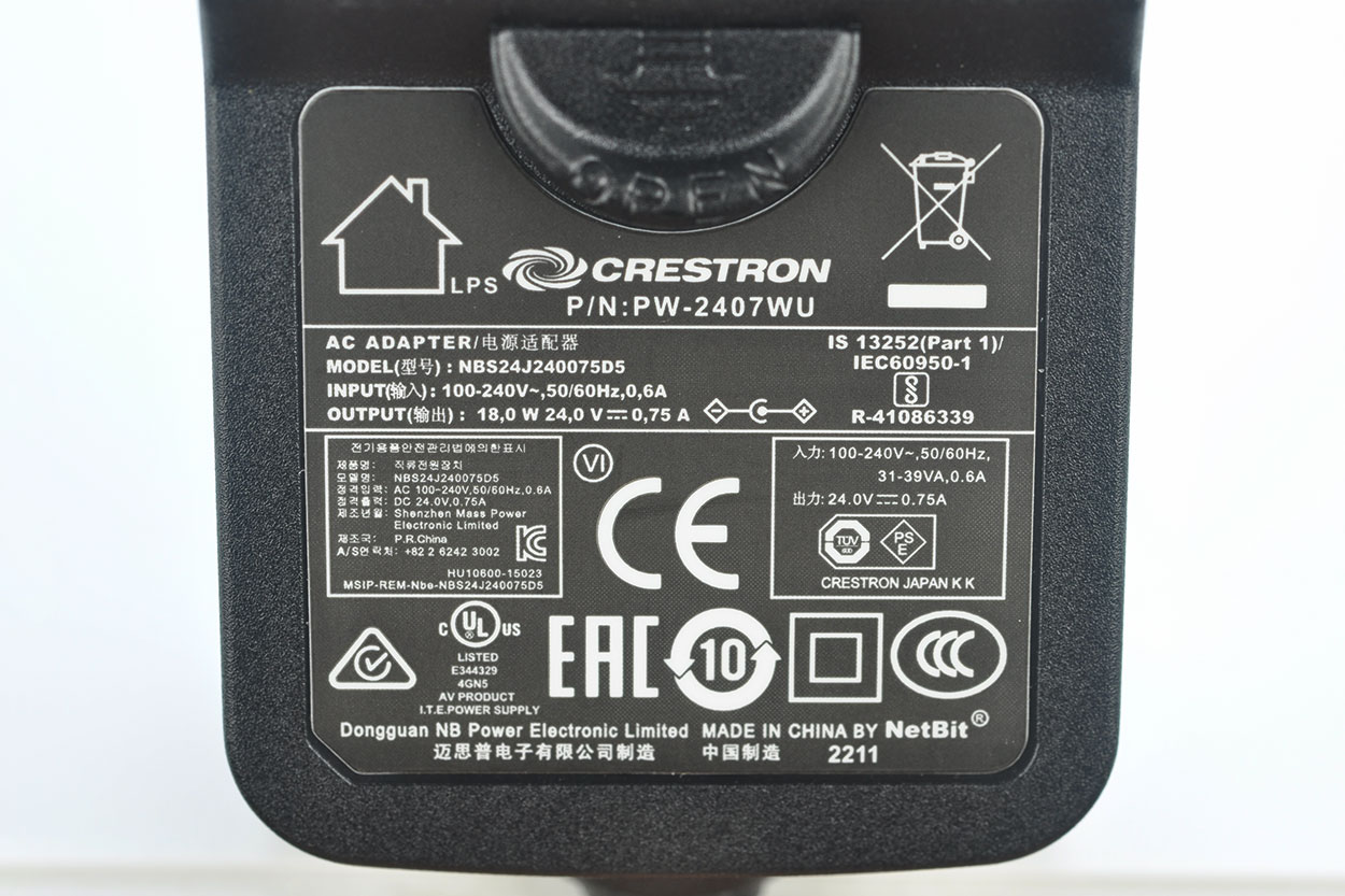 新到货全新原装快思聪Crestron PW-2407WU 2045865 24V0.75A 18W 5.5MM 2.1MM DC接口电源适配器 ...