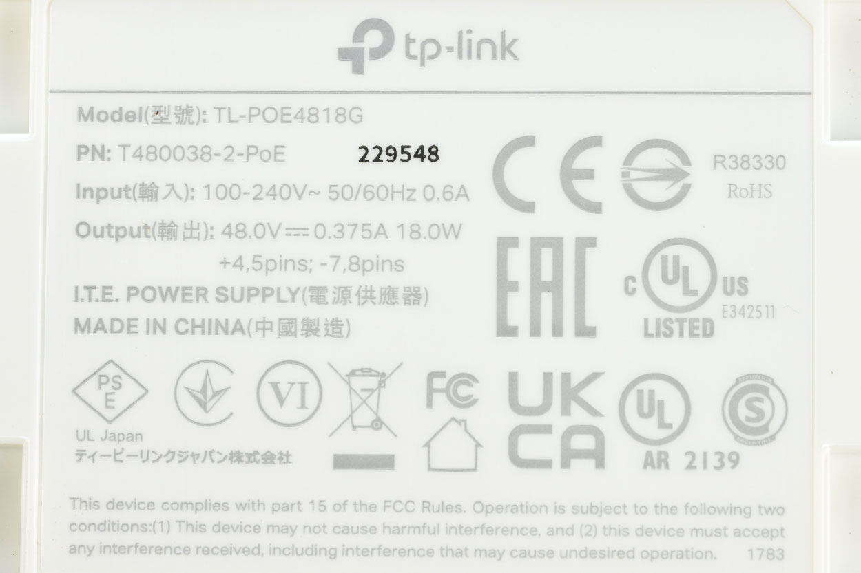TP-Link普联TL-POE4818G 48V 0.375A 18W 1000M千兆POE供电模块电源PoE适配器 带复位开关 AP监控电源 ...