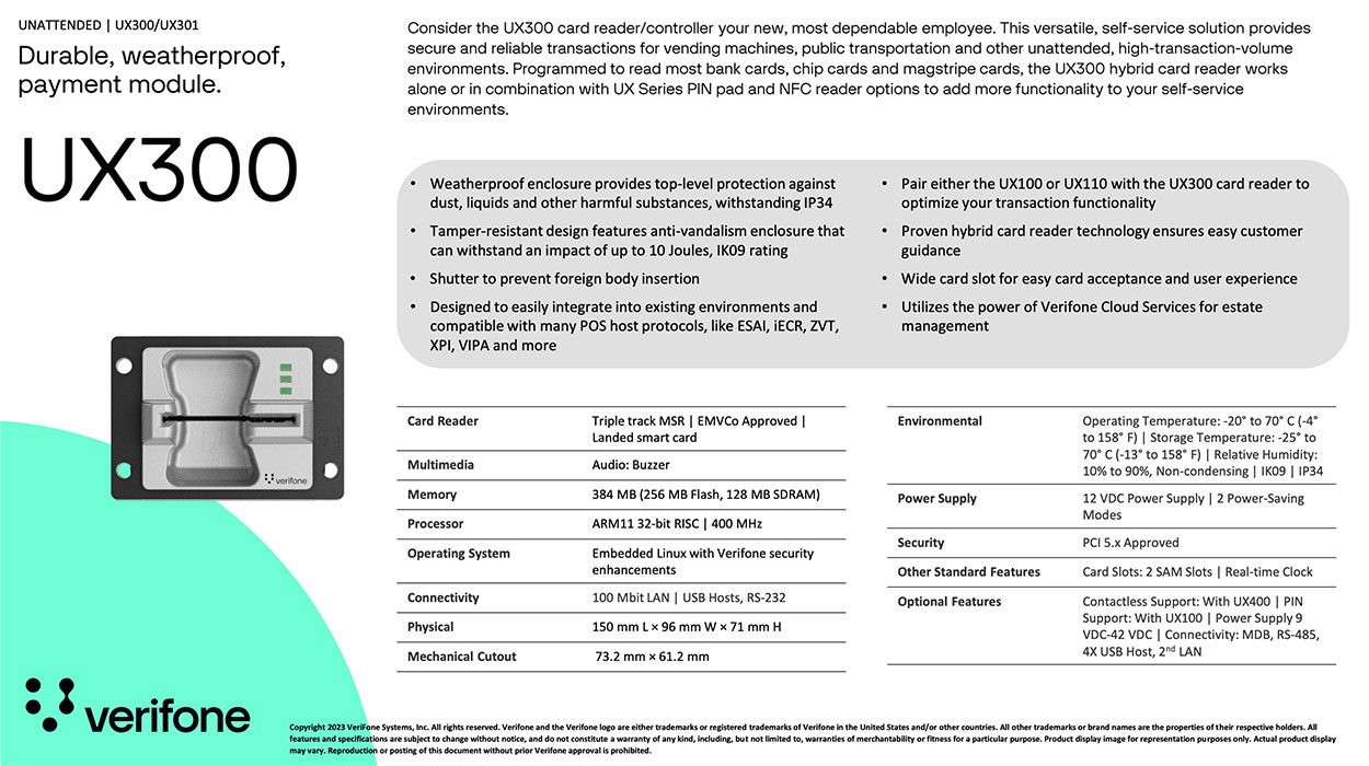 新到货全新原装惠尔丰Verifone UX300-Petrol Card Reader M159-300-050-WWA-B 加油机自动零售 ...