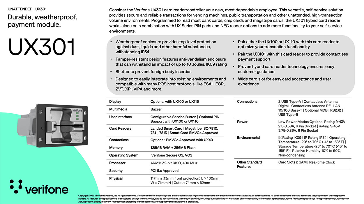 原装惠尔丰Verifone UX301-STD Card Reader M159-301-000-WWA 加油机自动零售信用卡银行卡IC卡读卡 ...