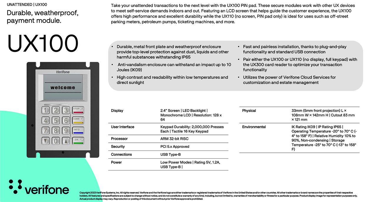 新到货全新 惠尔丰 Verifone UX100 Keypad Display M159-100-01-WWB 加油机 自动售货机 防风雨金属 ...