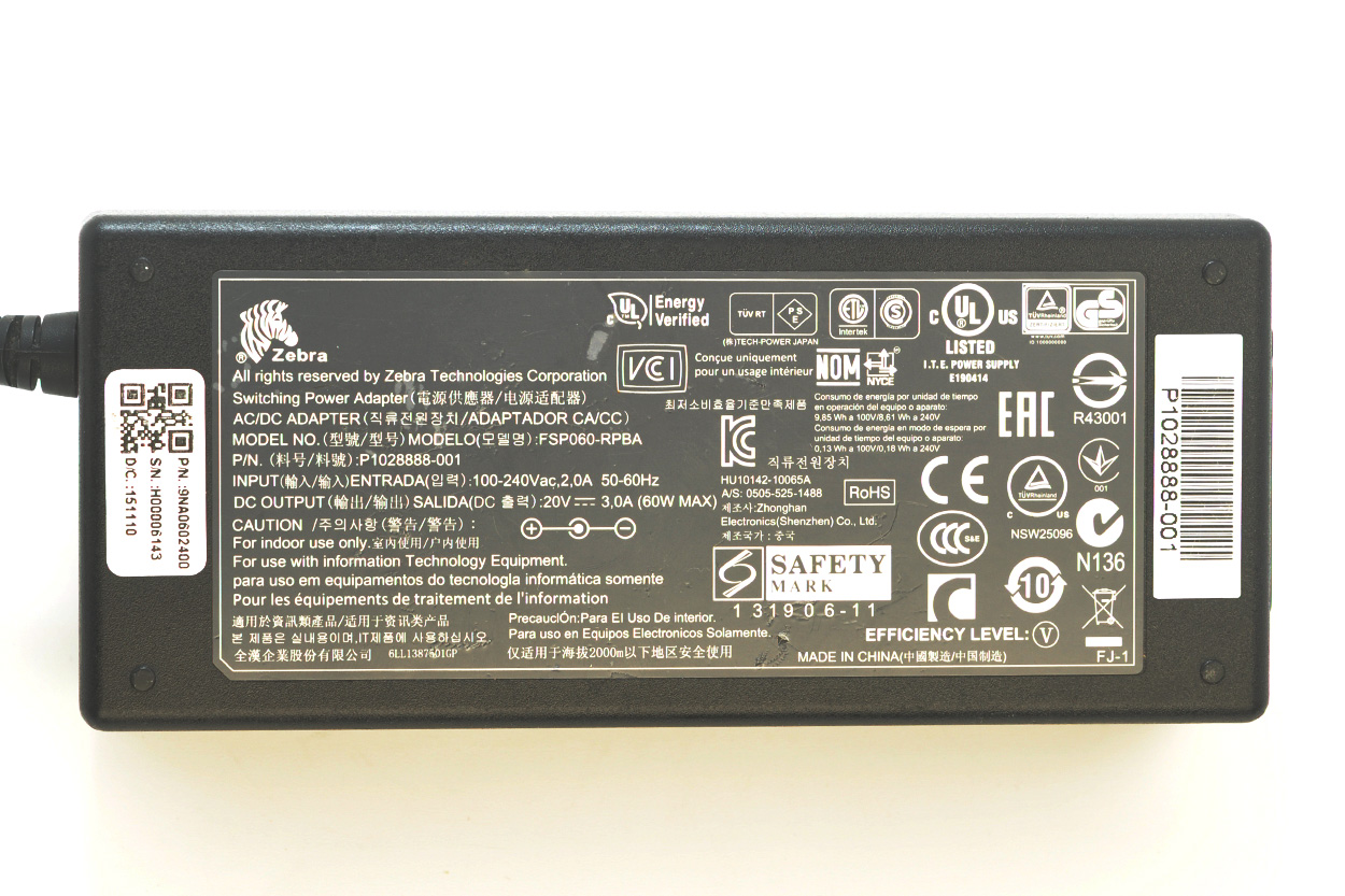 二手有划痕正品斑马Zebra 20V 3.0A 60W AC Power Adapter Charger FSP060-RPBA ...