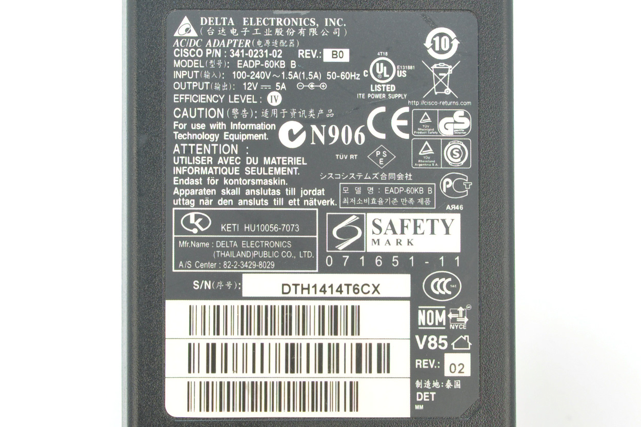 台达给思科Cisco代工的12V 5A 60W足功率电源EADP-60KB 341-0231-02 电源FOR CISCO880 SERIES ...