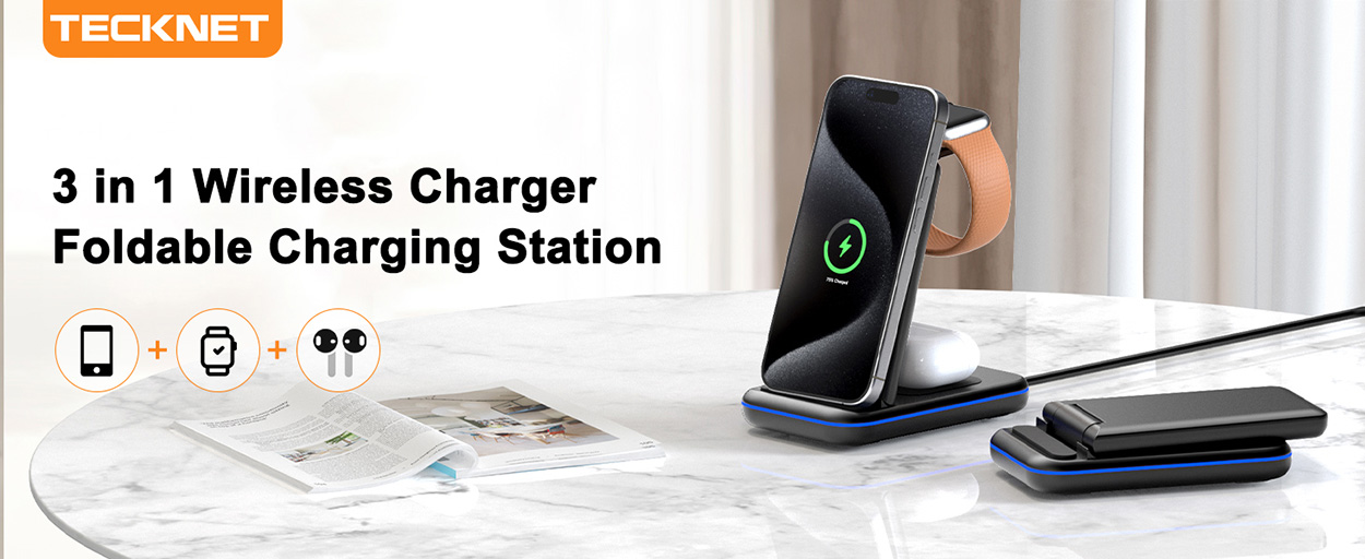 TECKNET TK-WC005 3 in 1 Foldable Wireless Charging Station for Apple ...
